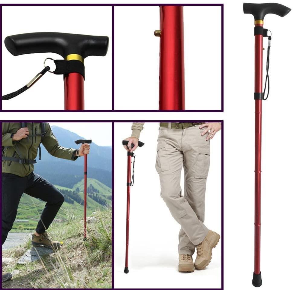 Aluminium Walking Stick Folding Walking Stick Red - Aspire Bargains