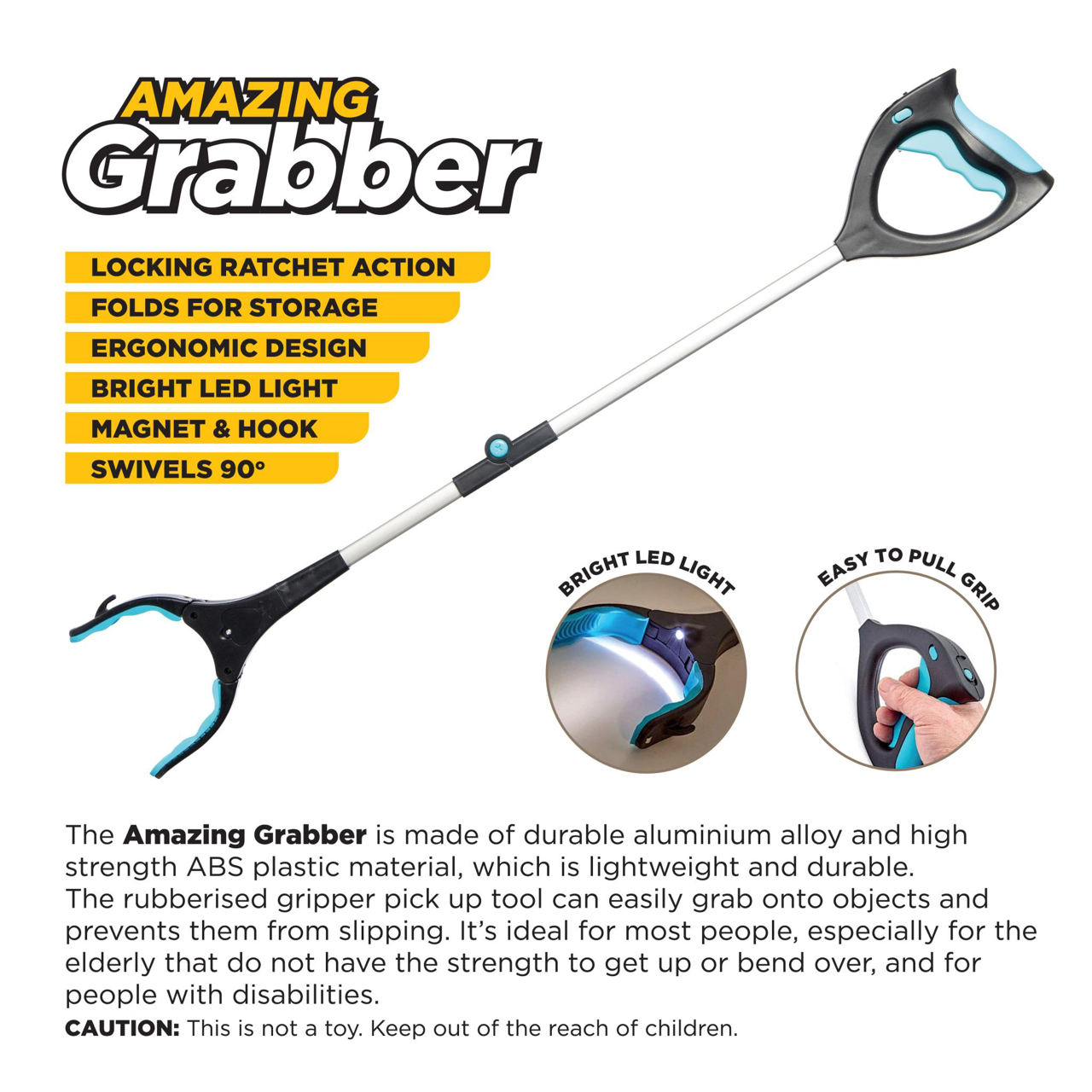 Lightweight Folding Long Reach Picker Grabber Grabbing Tool with LED ...