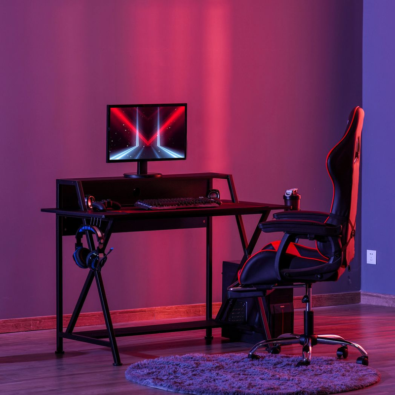 Racing Gaming Desk Carbon Fiber Style Computer Table w/Elevated Monitor ...